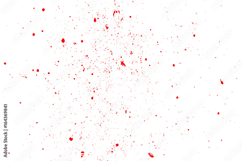 Blood splatter, red acrylic paint splash isolated on wall background ...