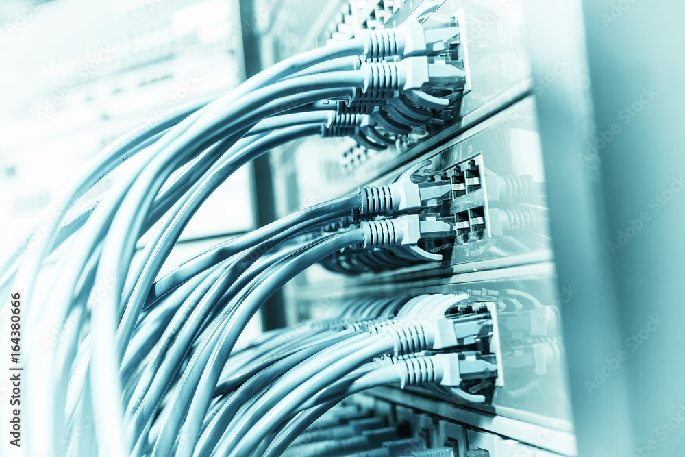 Network cables in switch and firewall in cloud computing data center ...