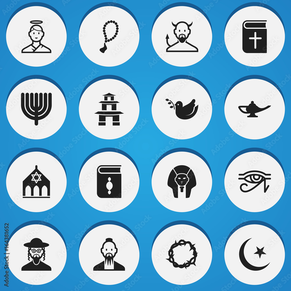 Set Of 16 Editable Dyne Icons. Includes Symbols Such As Mohammedanism ...