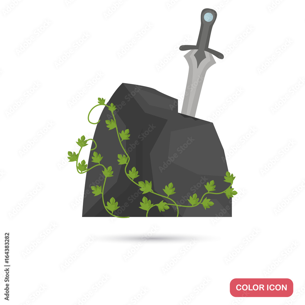 Excalibur sword in a stone color flat icon for web and mobile design ...