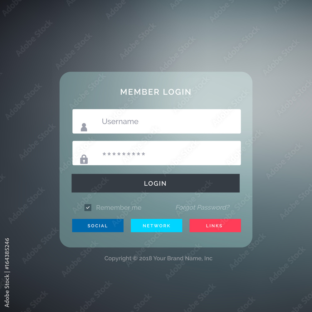 elegant login ui template form design with blurred background Stock ...