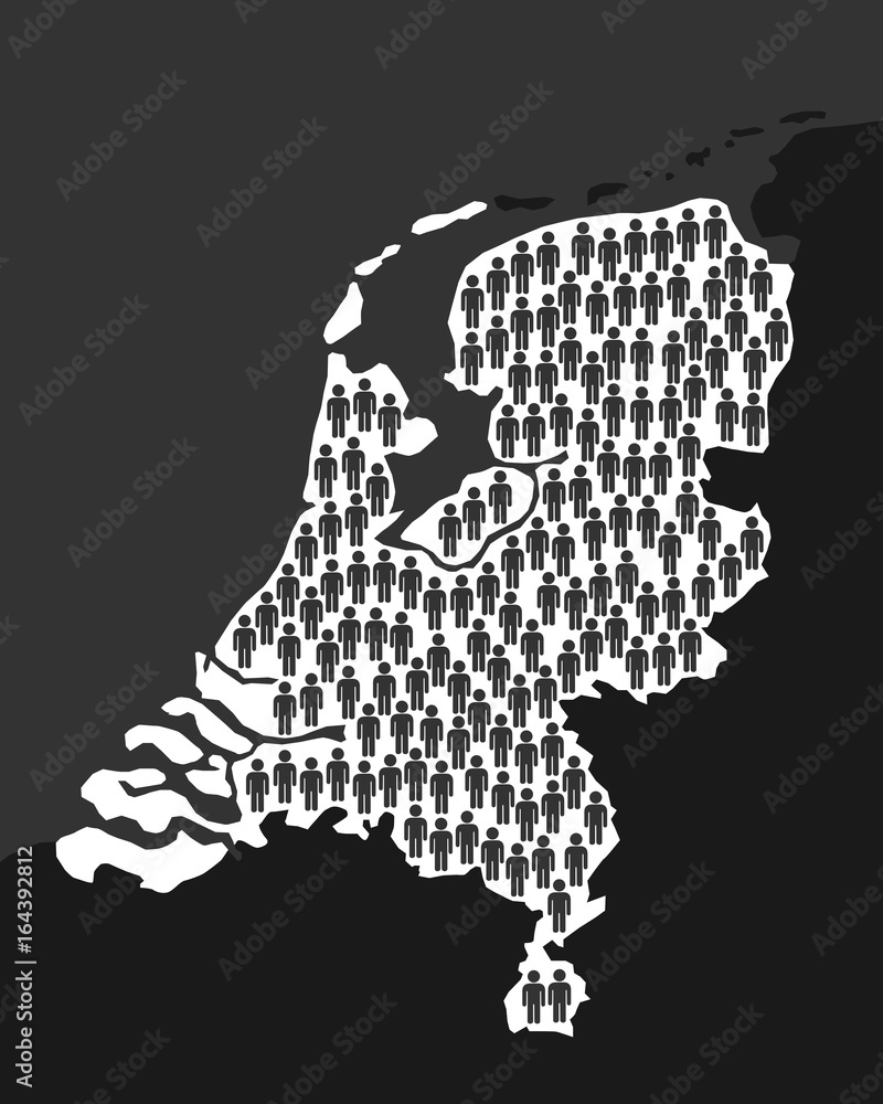 Map of Netherlands with symbols of man. Human overpopulation in Holland ...