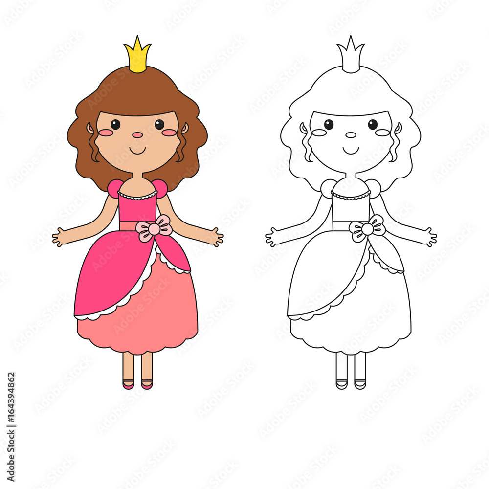 Coloring page outline of cartoon beautiful princess Stock Vector ...