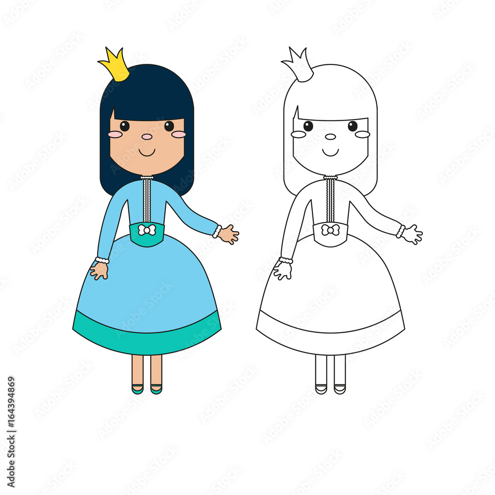 Coloring page outline of cartoon beautiful princess Stock Vector ...