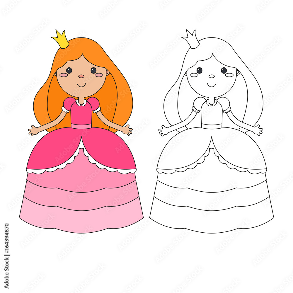 Coloring page outline of cartoon beautiful princess Stock Vector ...