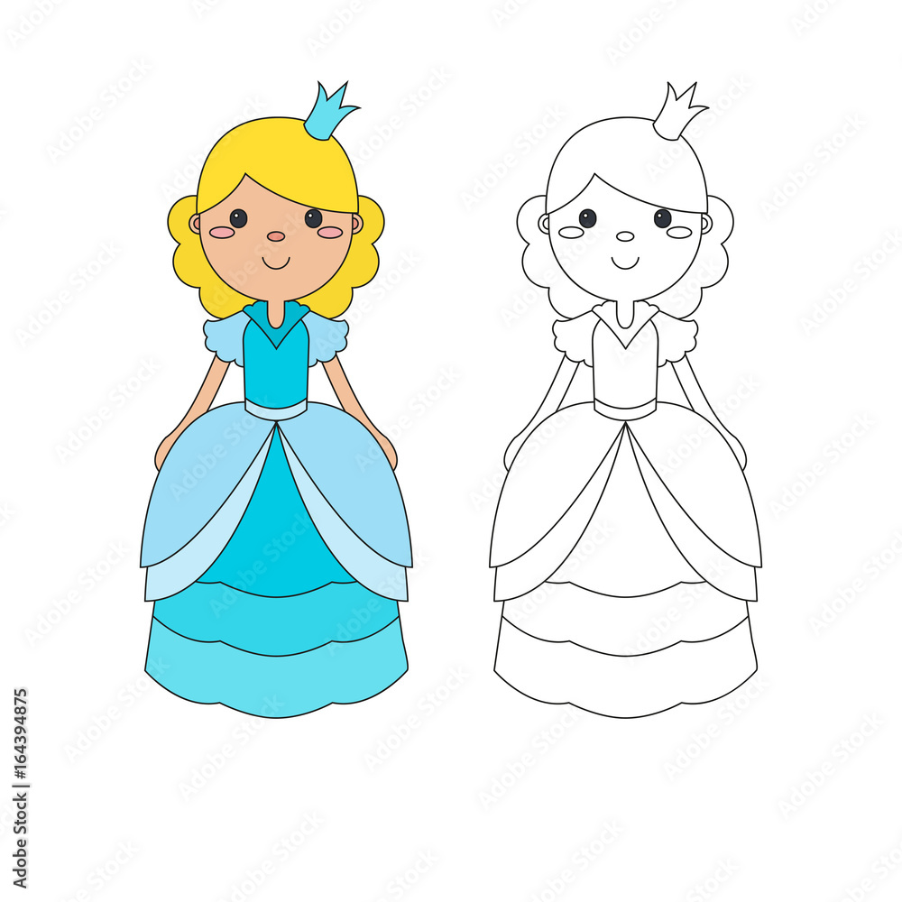 Coloring page outline of cartoon beautiful princess Stock Vector ...
