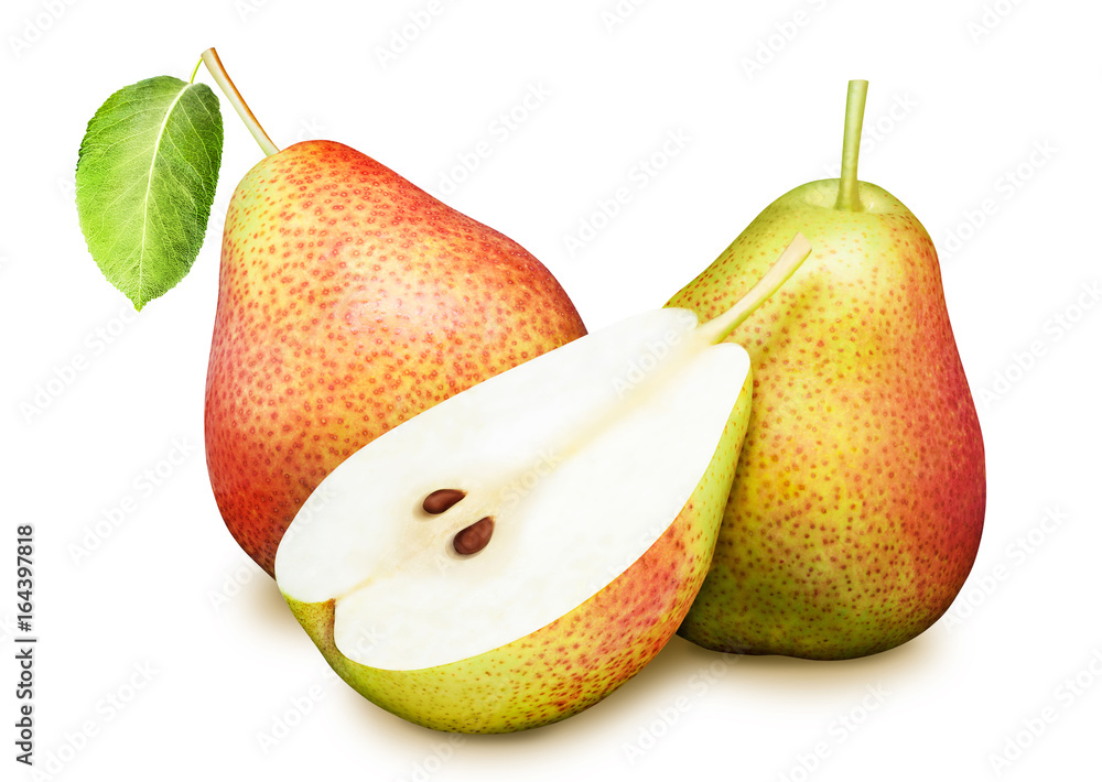Three isolated pears on the white background with clipping path. Cutout ...