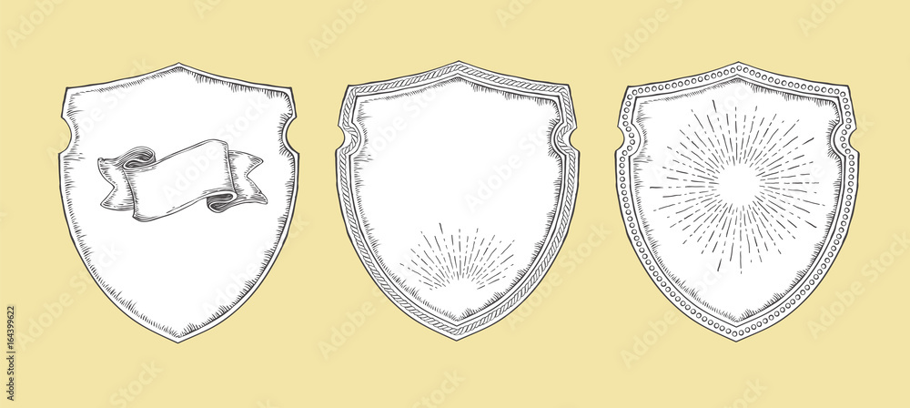 Heraldic shields. Vintage elements decorative set. Heraldic sign. Hand ...