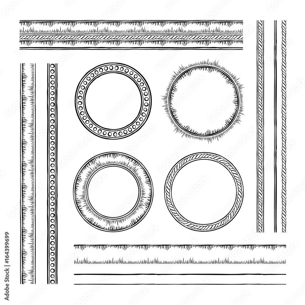 Set of round vector frames and borders. Rope and dotted designs ...