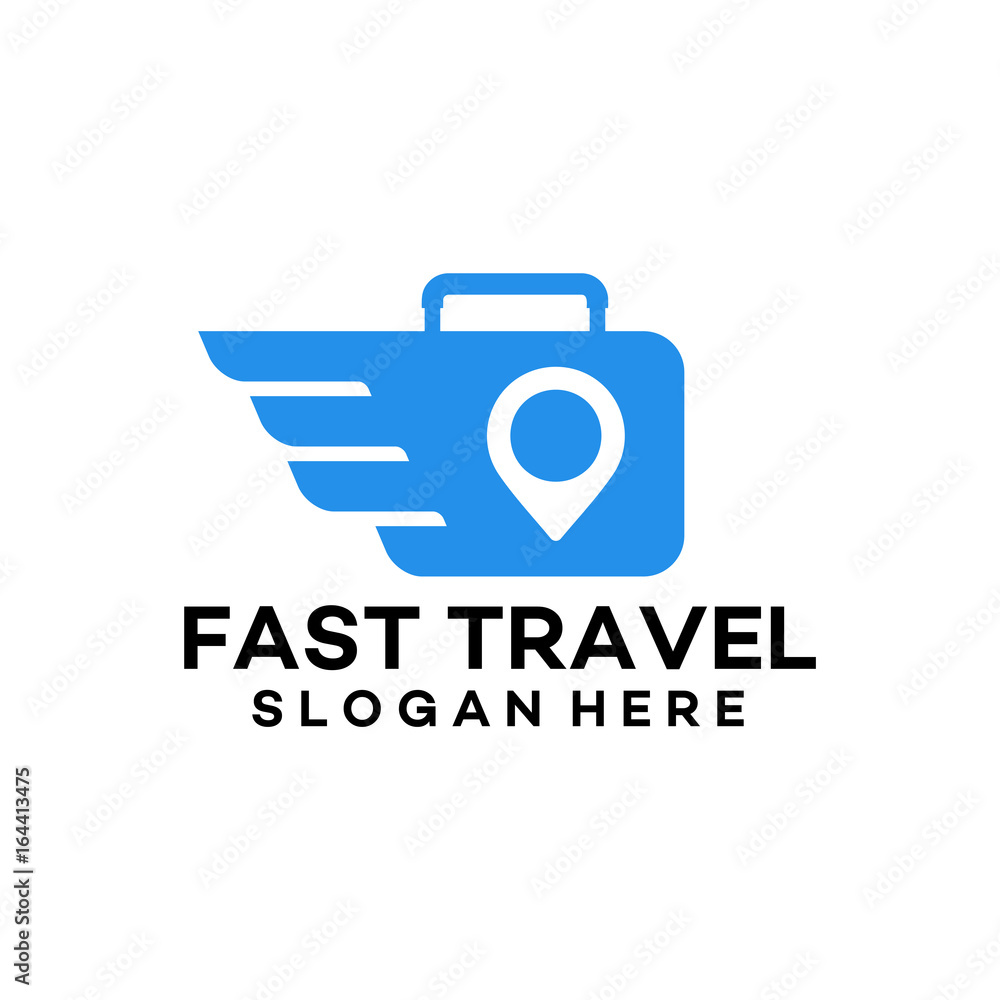 Fast Travel Logo with suitcase symbol designs vector illustration Stock ...