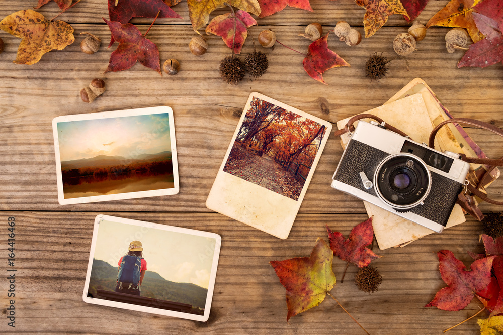 Photo album in remembrance and nostalgia in autumn (fall season) on ...