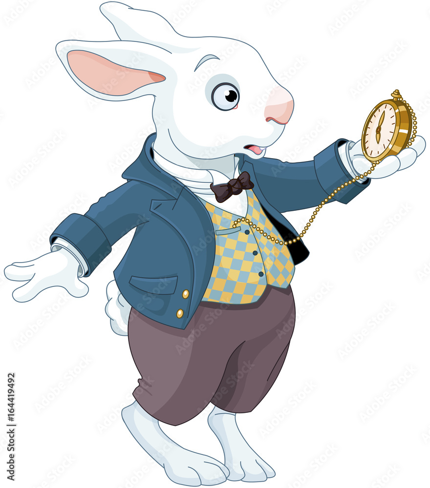 White Rabbit Holds Watch Stock Illustration | Adobe Stock