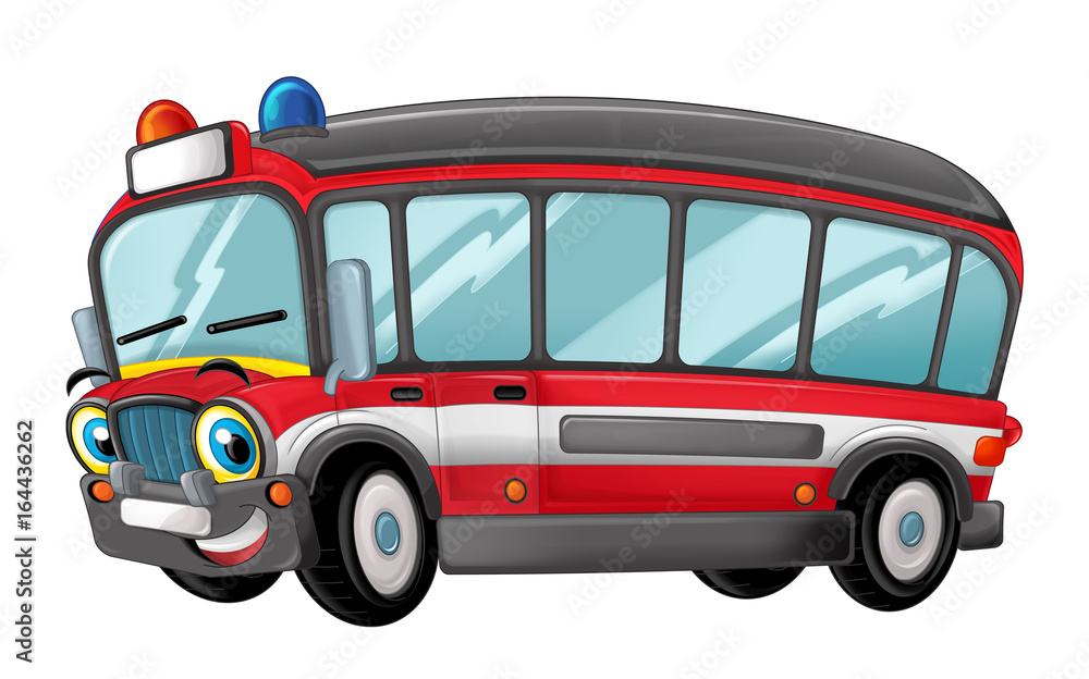 Cartoon happy and funny cartoon fire fireman bus looking and smiling ...