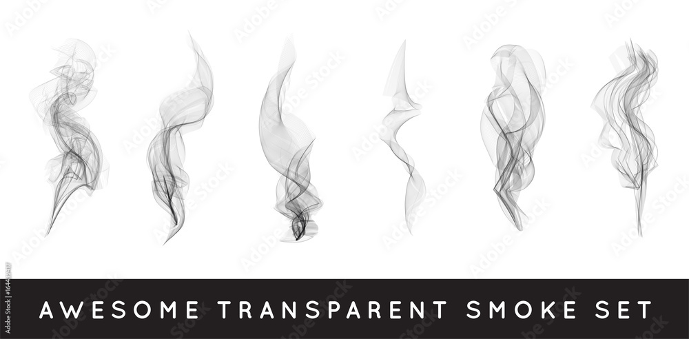Set of digital realistic smoke vector illustration, curly smoke flow ...