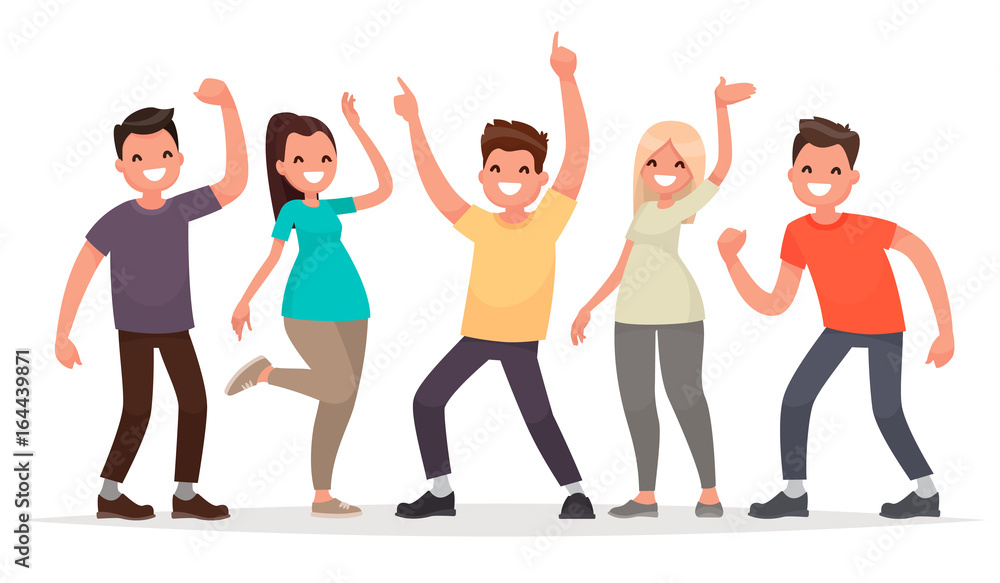 Happy group of young people. Vector illustration in a flat style Stock ...