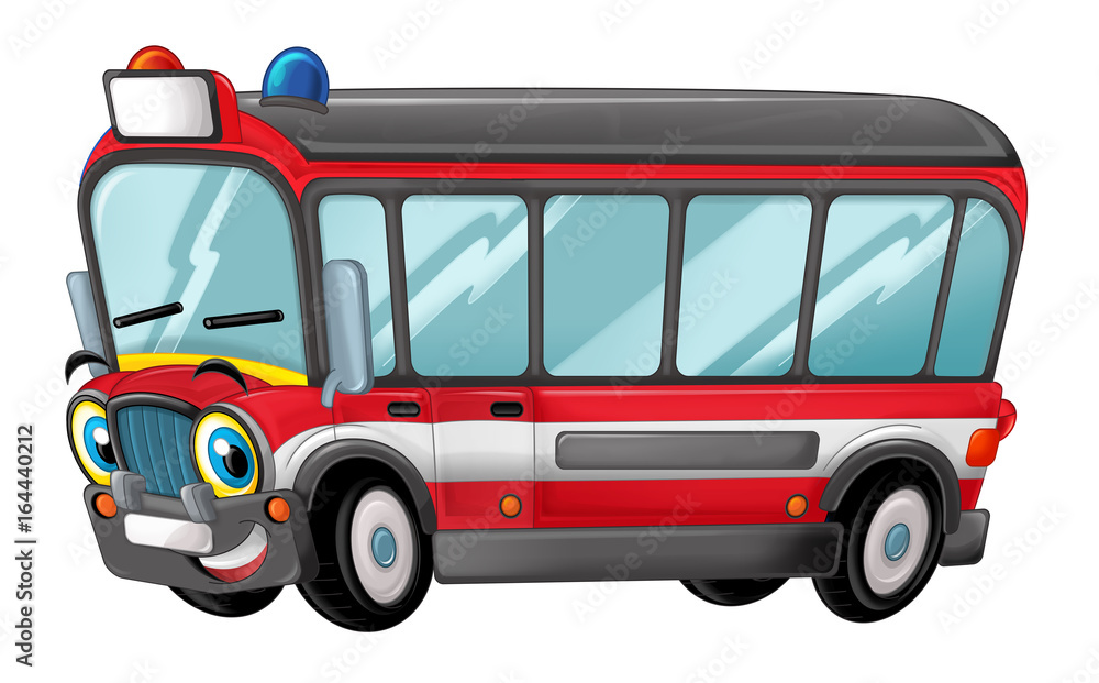 Cartoon happy and funny cartoon fire fireman bus looking and smiling ...