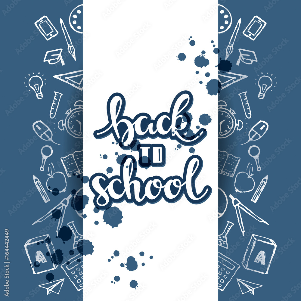vector back to school background with hand drawn text and hand drawn ...