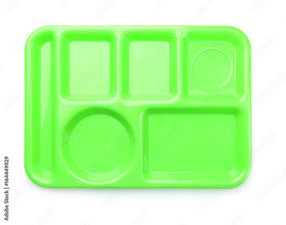 Empty serving tray for food on white background. Concept of school ...