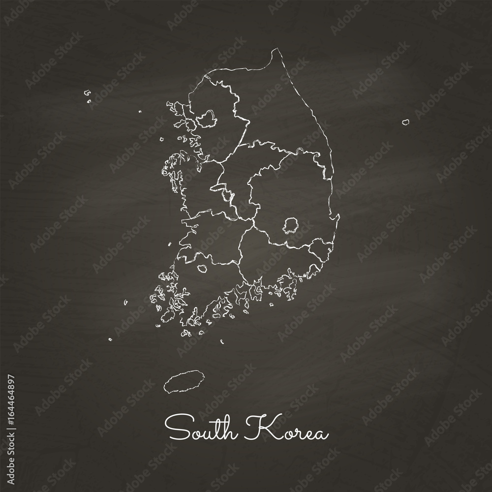 South Korea region map: hand drawn with white chalk on school ...