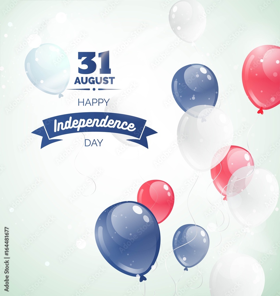 31 August. Malaysia Independence Day greeting card. Celebraation background with flying balloons ...