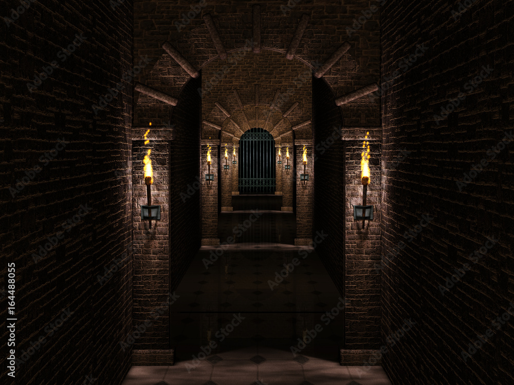 Medieval corridor and iron castle gate Stock-Illustration | Adobe Stock