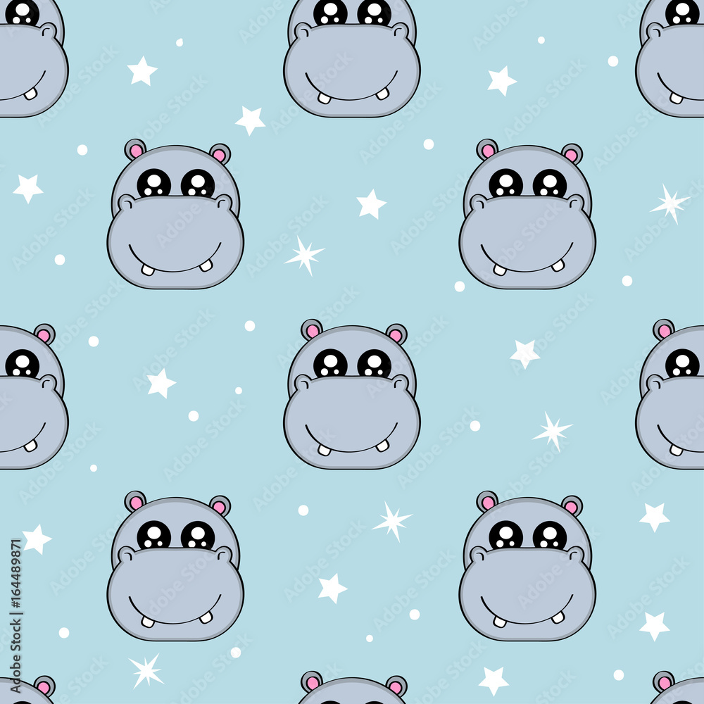 Vektorová grafika „Cute kids pattern for girls and boys. Colorful hippo ...