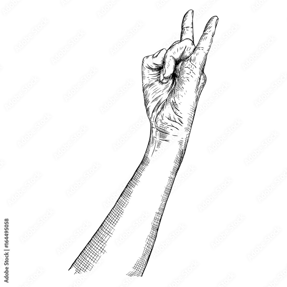 Rock and Roll hand sign. Hand drawn man style fist demon symbol. Male ...