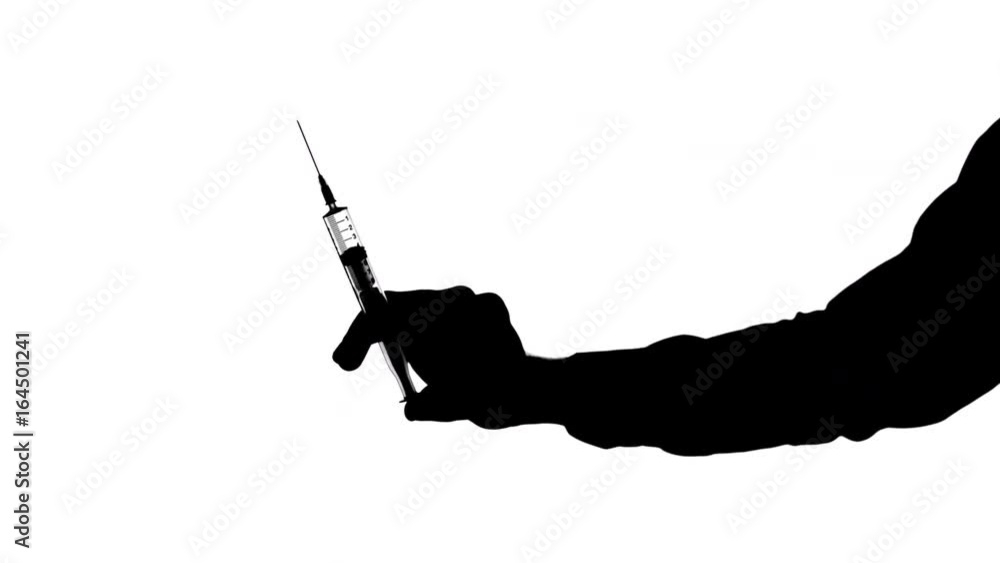 Moving male hands handling a syringe Black silhouette of male hands ...