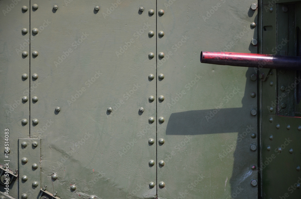 The texture of the wall of the tank, made of metal and reinforced with ...