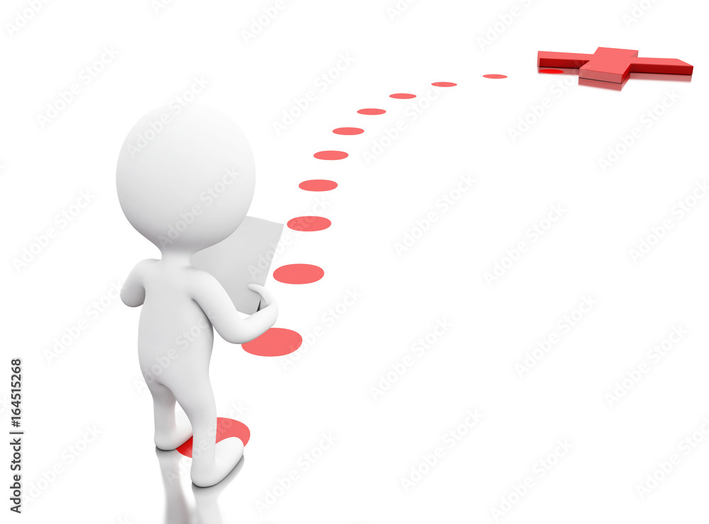 3d White people following a map in search of the "X" Stock Illustration ...