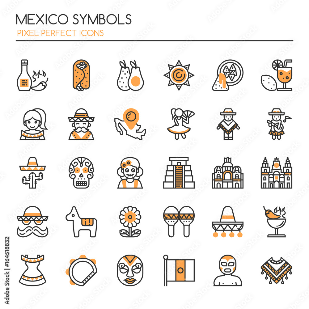 Mexico Symbols , Thin Line and Pixel Perfect Icons. Stock Vector ...