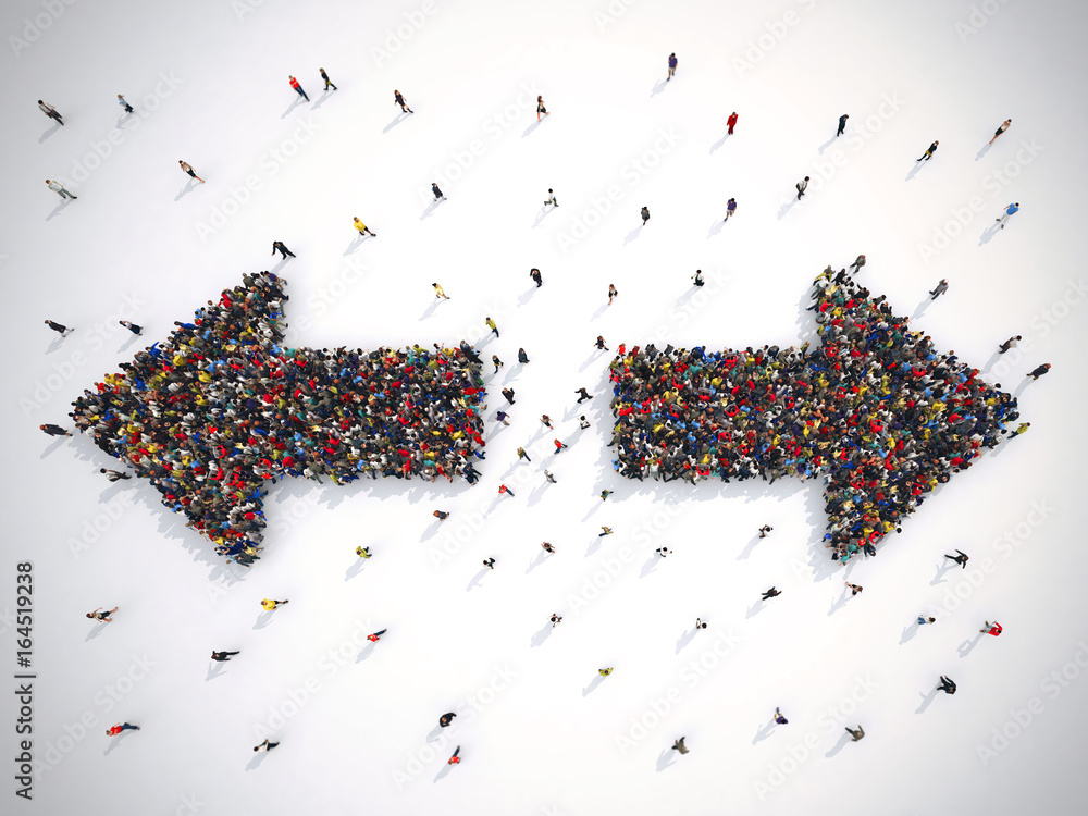 People have to choose the right direction. Concept of confusion. 3D ...