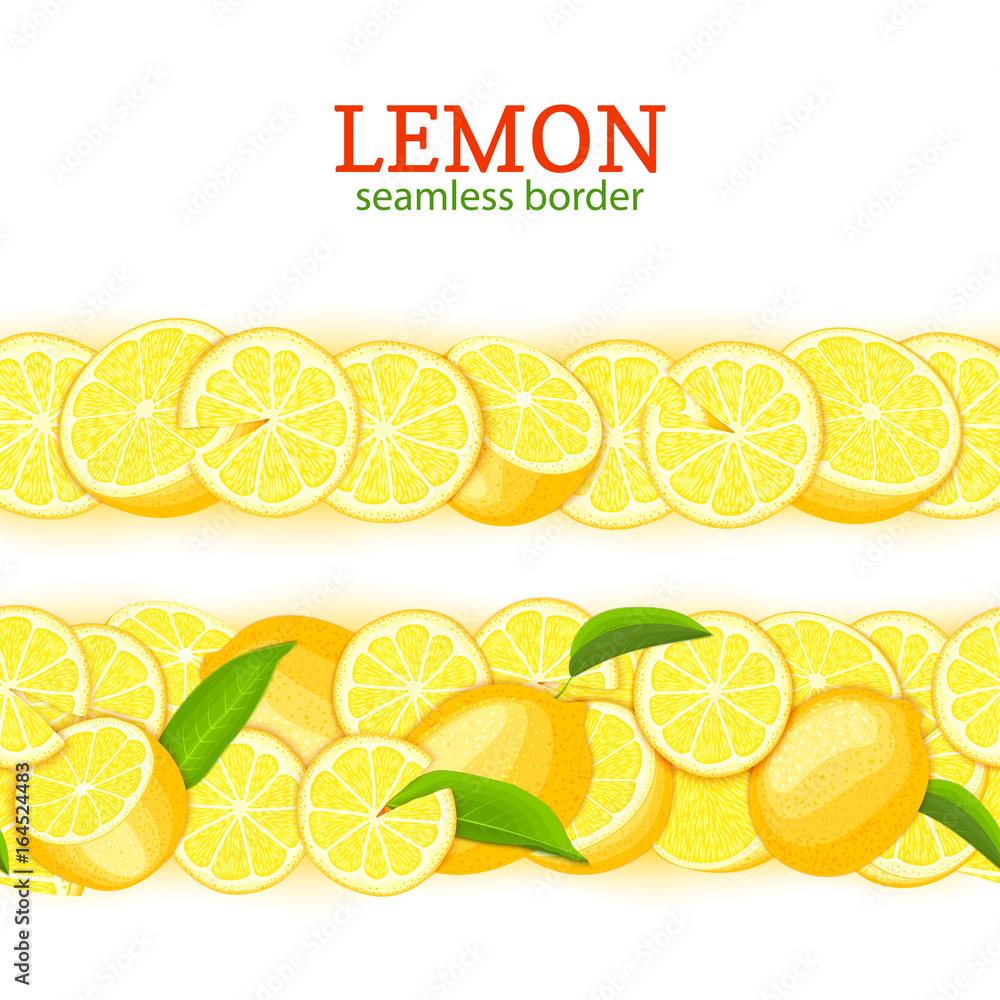 Ripe lemon horizontal seamless borders. Vector illustration card Wide ...
