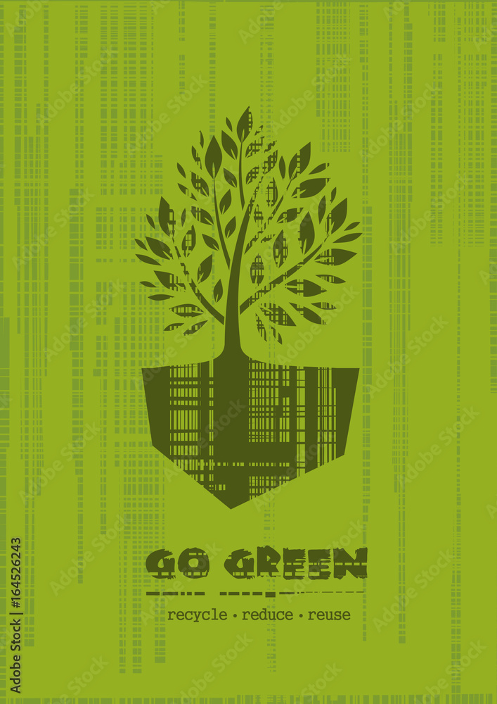 Logo concept design with a tree on grunge green background. Go Green ...