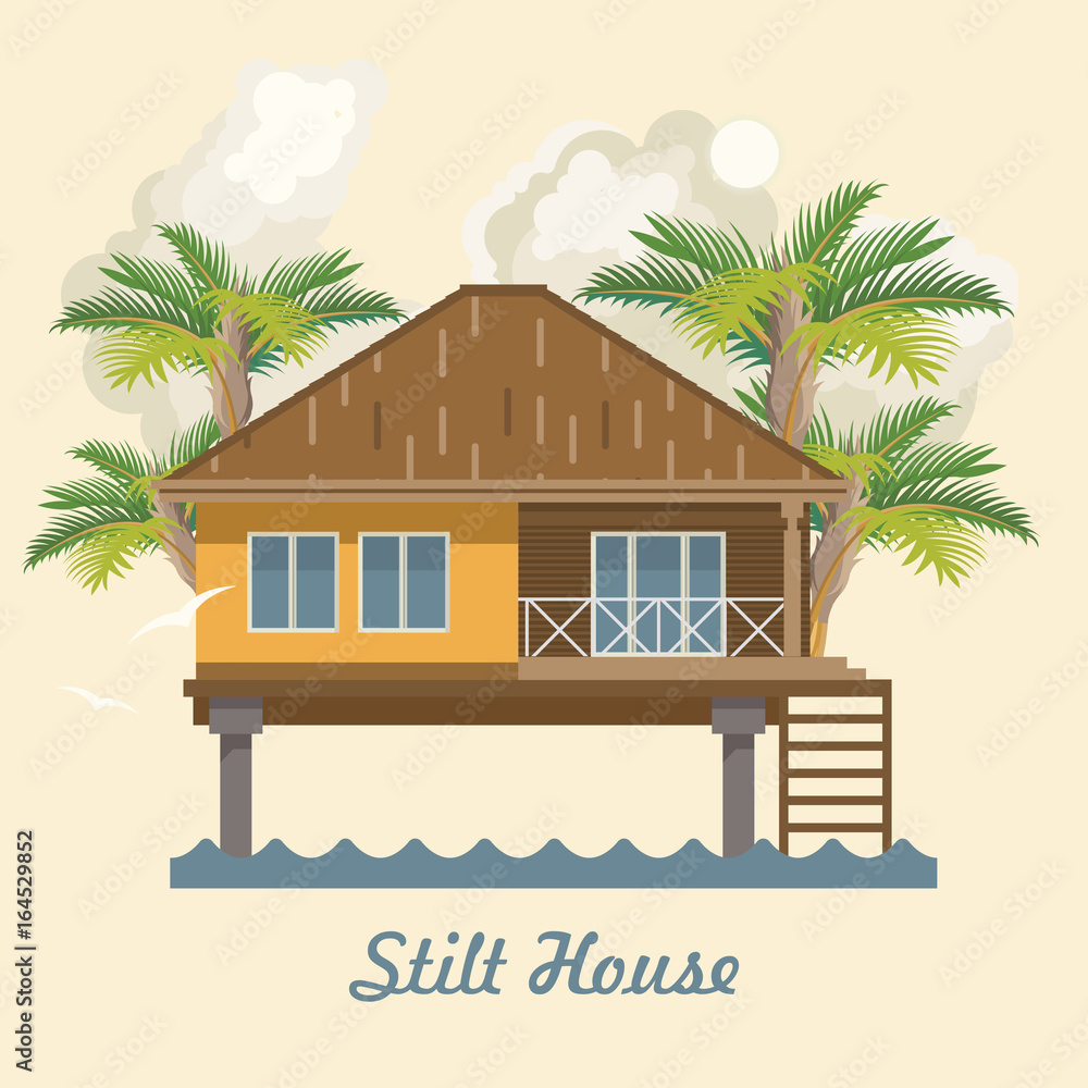 Stilt house. Vector illustration Stock Vector | Adobe Stock