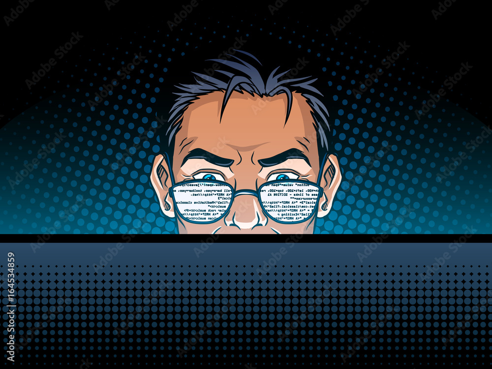 Software developer at work comic book style vector Stock Vector | Adobe ...