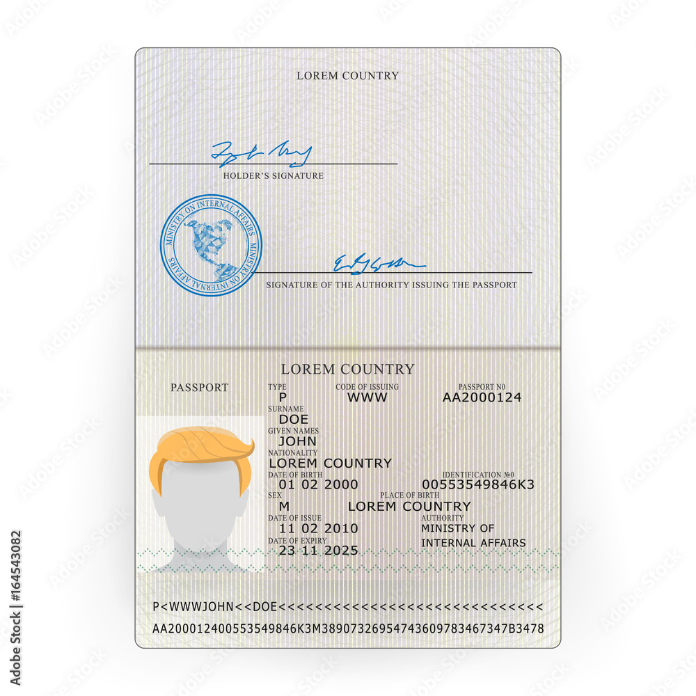International Passport Vector. Sample Personal Data Page. International ...