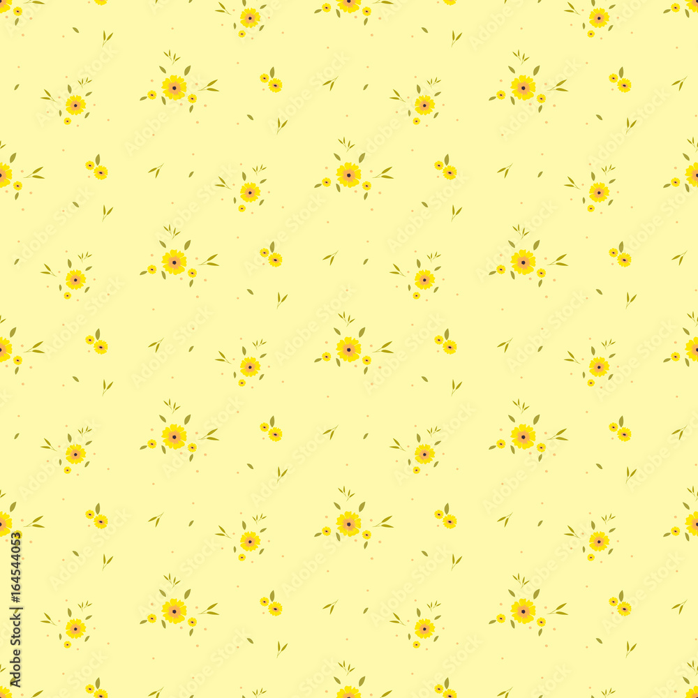 Seamless floral pattern. Background in small yellow flowers on a yellow ...
