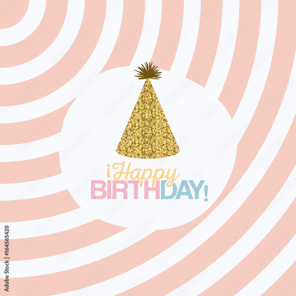 color pastel background with lines and party hat happy birthday vector ...