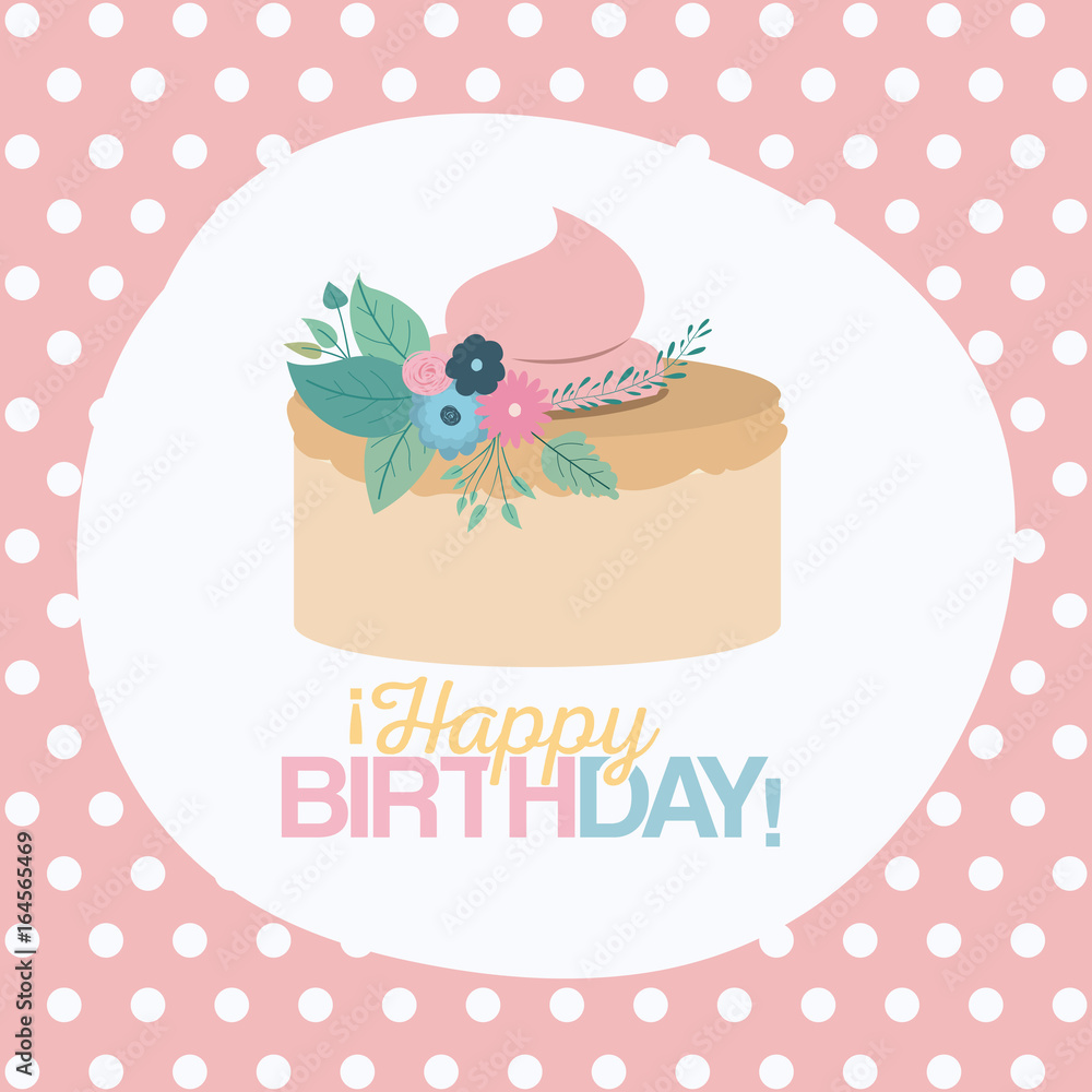 color pastel background with dots and cake happy birthday vector ...