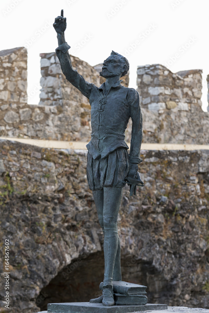 statue of Miguel de Cervantes at the port (he took part at the Battle ...