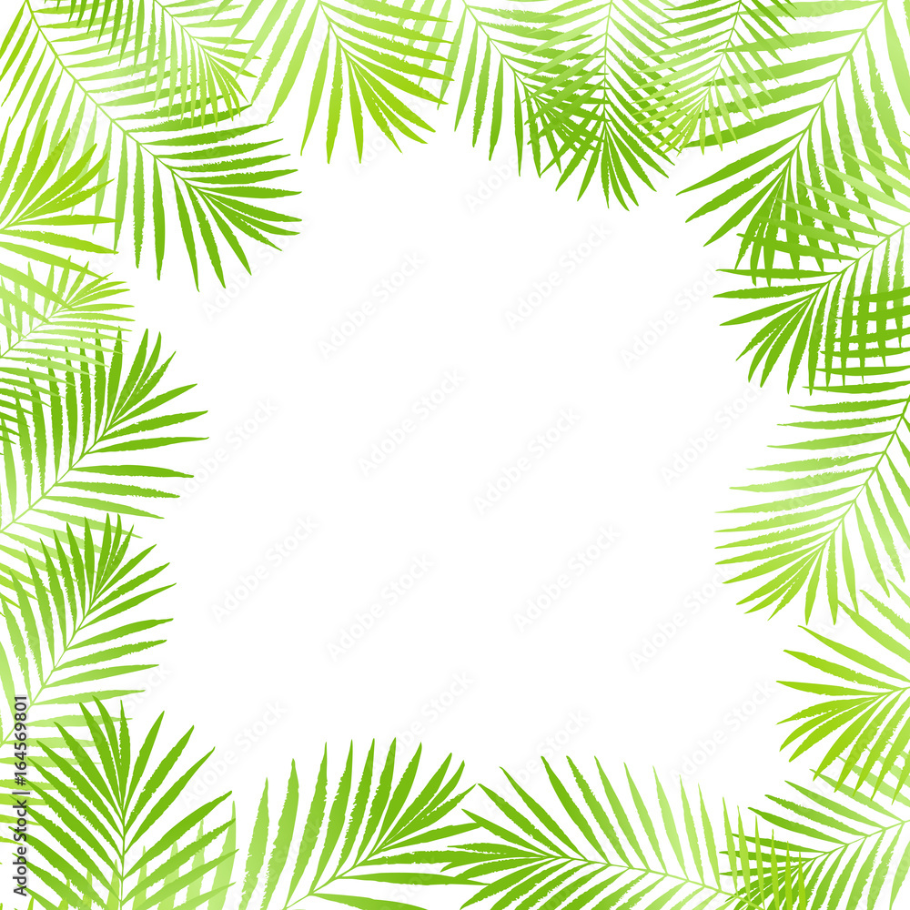 Summer tropical palm tree leaves border, frame background. Vector ...