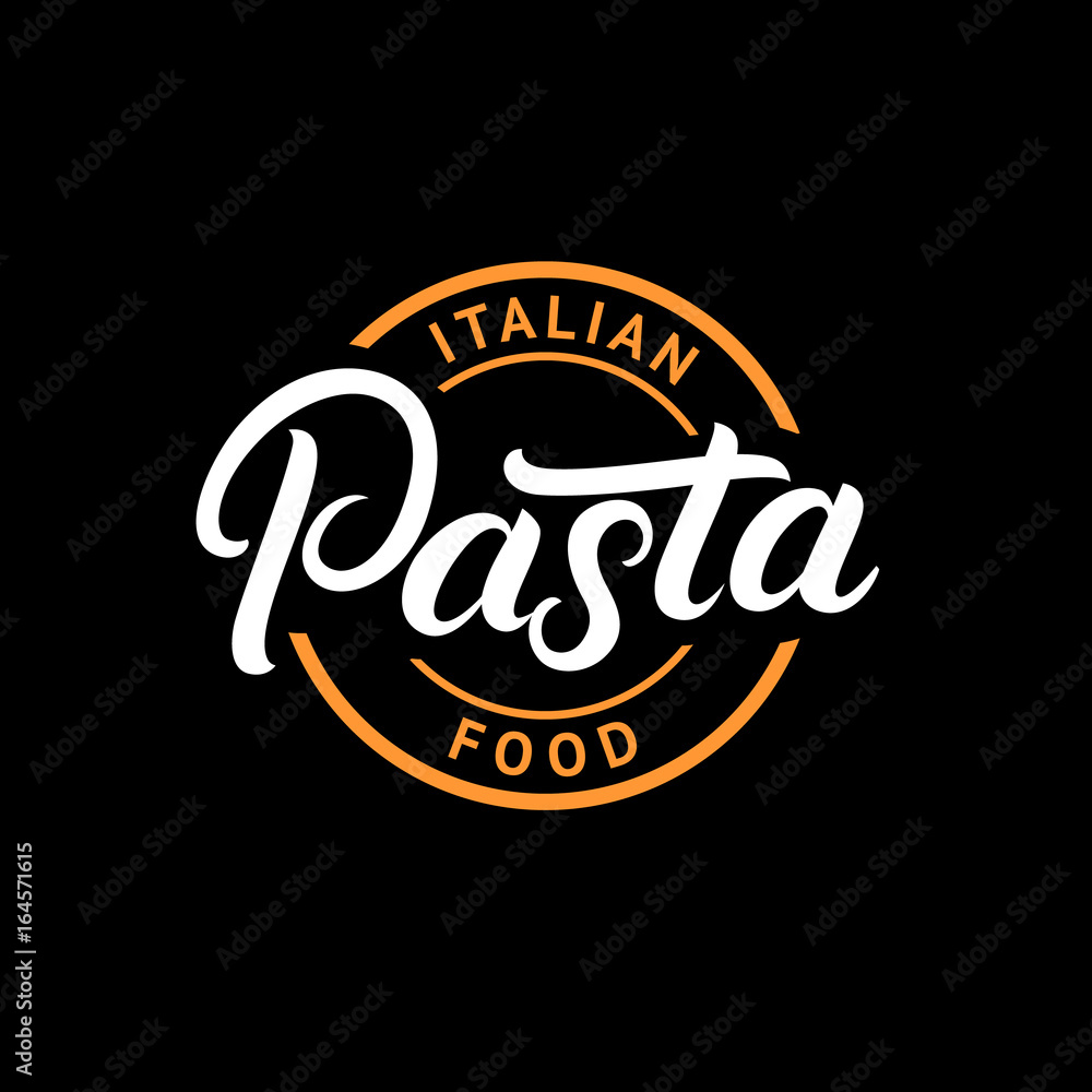 Pasta hand written lettering logo, label, badge, emblem. Stock Vector ...