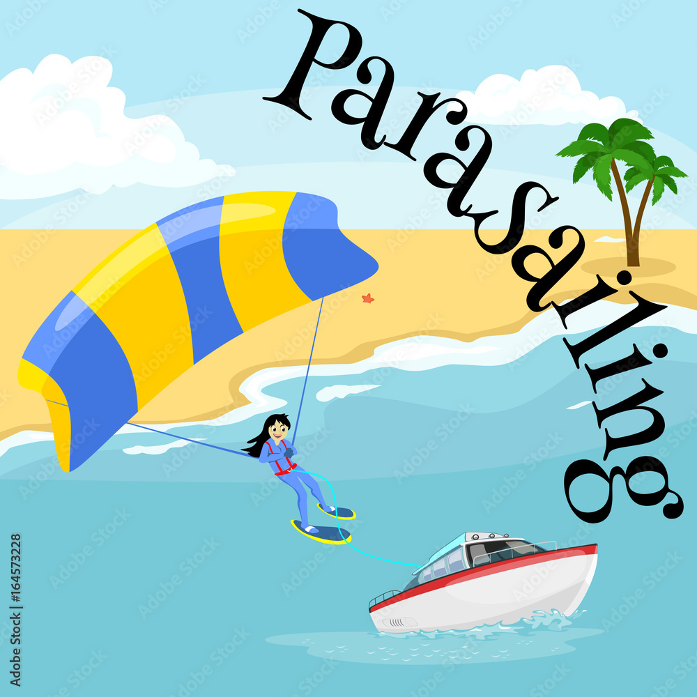 Parasailing water extreme sports backgrounds, isolated design elements ...