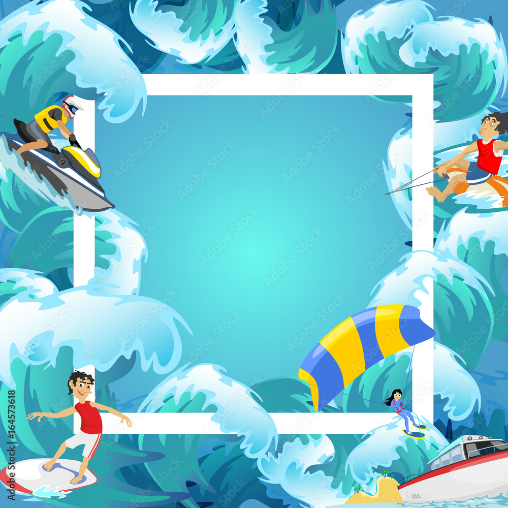 Set of water extreme sports backgrounds, isolated design elements for ...