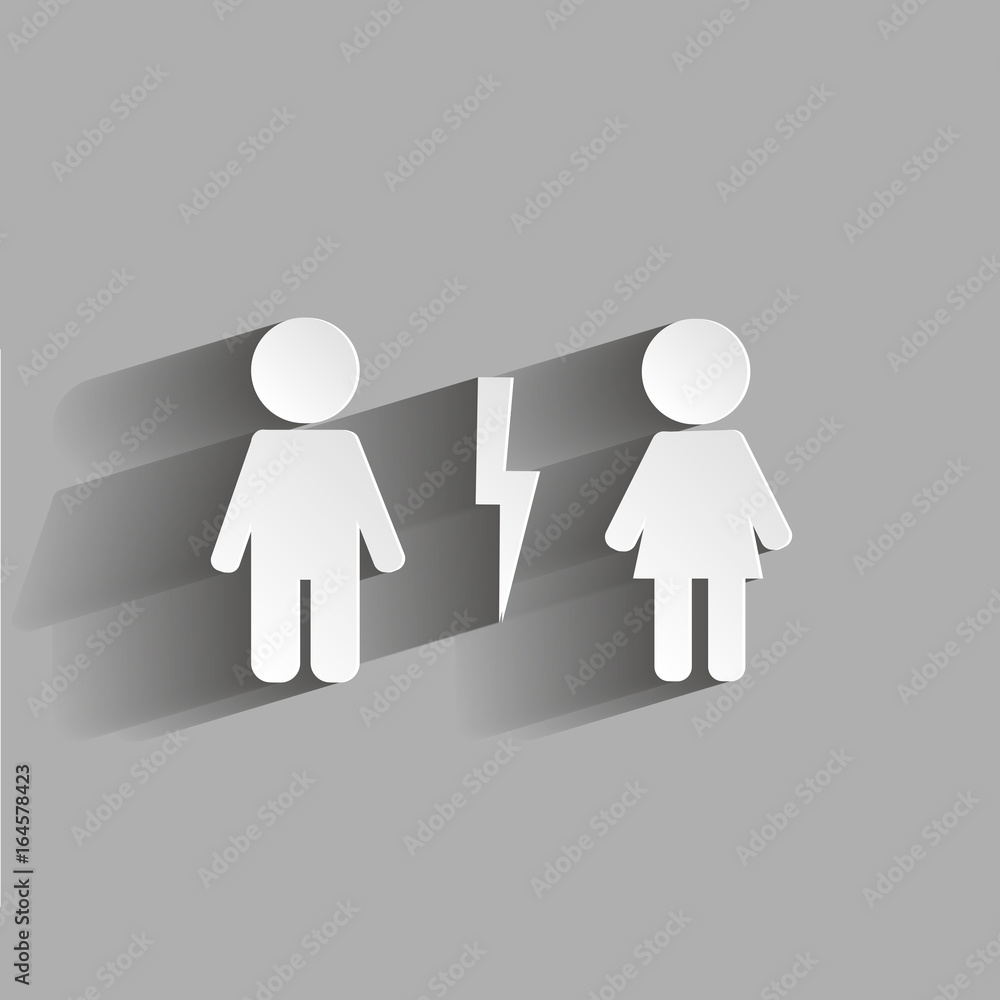 Divorced couple on circle. Man and woman characters quarrel. Symbol of ...