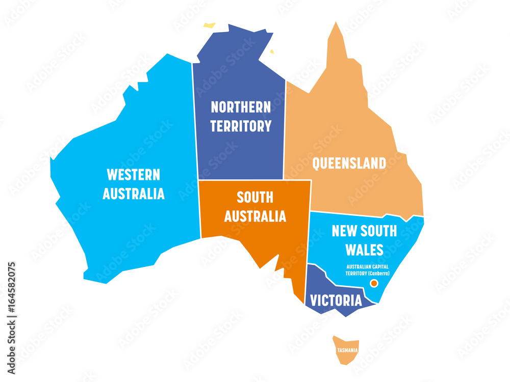 Simplified map of Australia divided into states and territories. Four ...