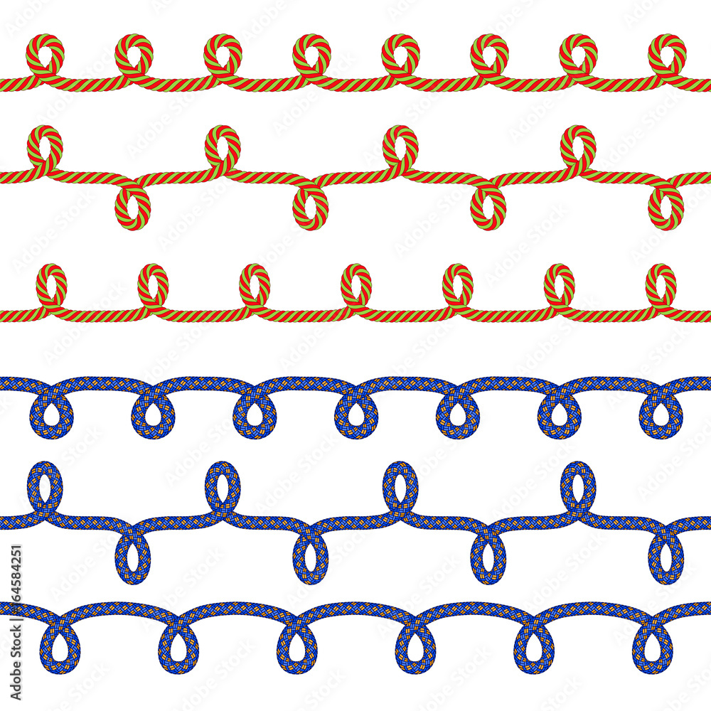 Horizontal seamless rope pattern, vector rope loops and knots Stock ...