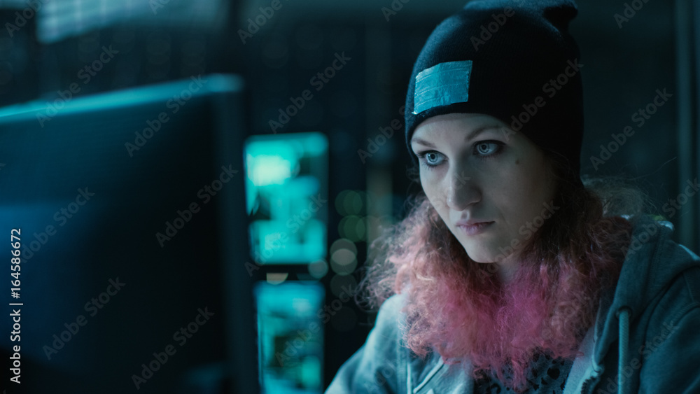 Nonconformist Teenage Hacker Girl with Pink Hair Attacks Corporate ...