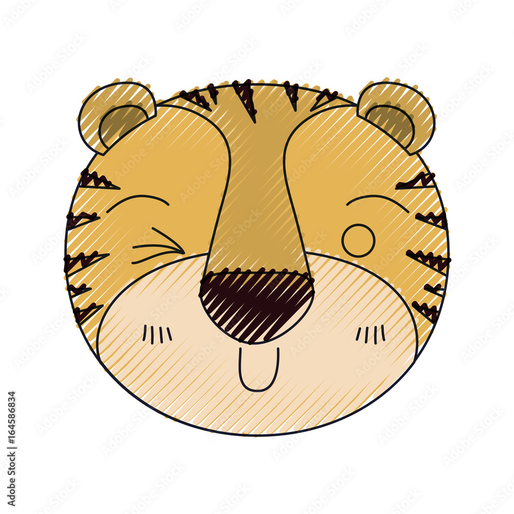 Vetor do Stock: color crayon silhouette cute face of tiger wink eye ...